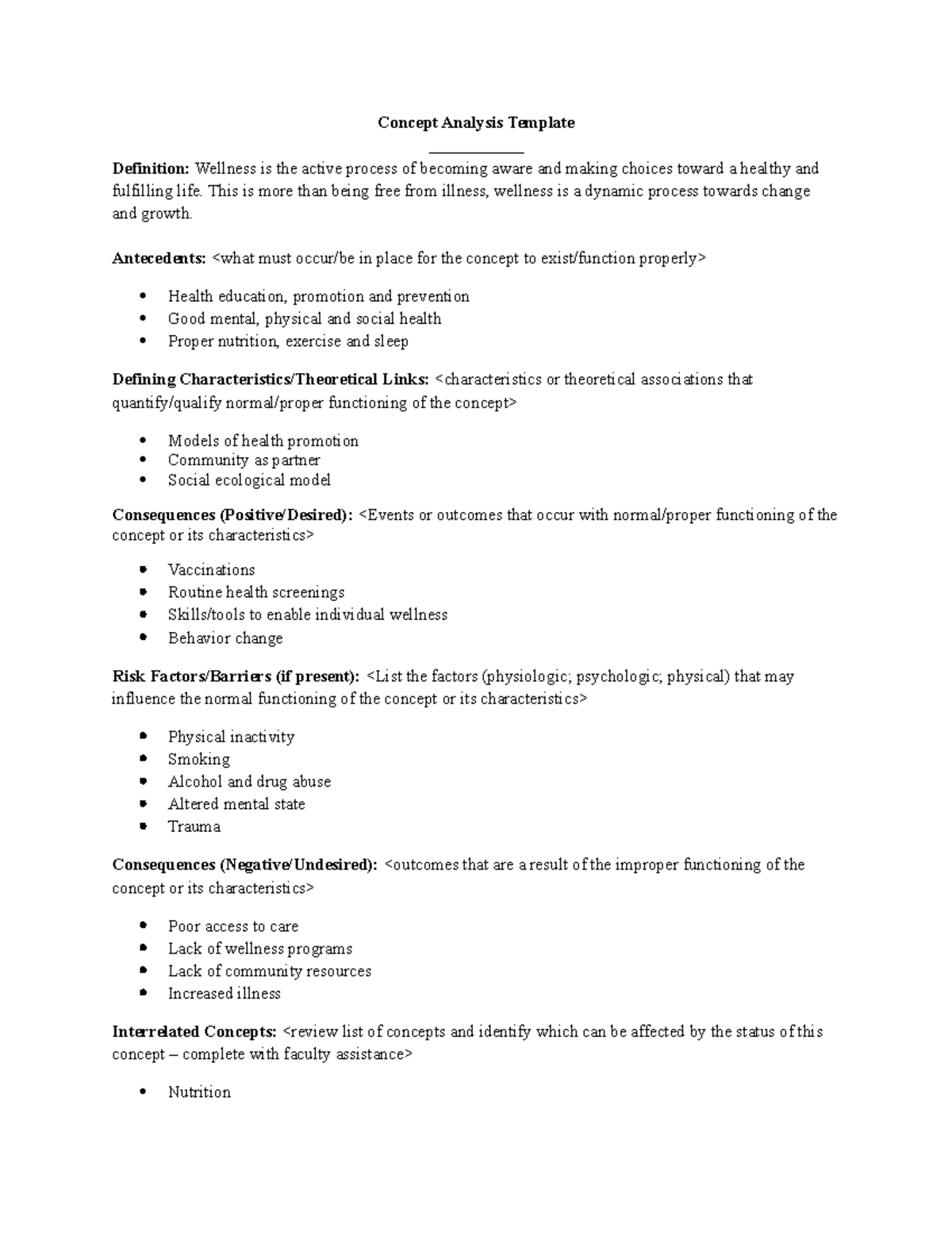 Concept Analysis - Wellness - Concept Analysis Template ...