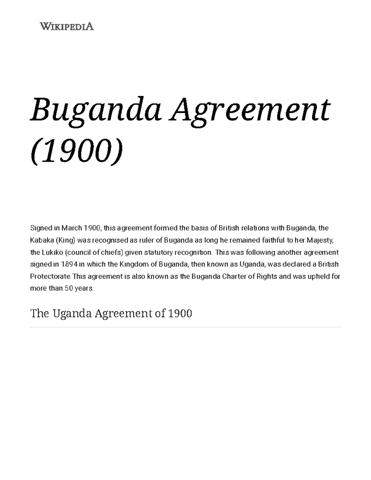 Buganda Agreement (1900) - Wikipedia - Buganda Agreement (1900) Signed ...