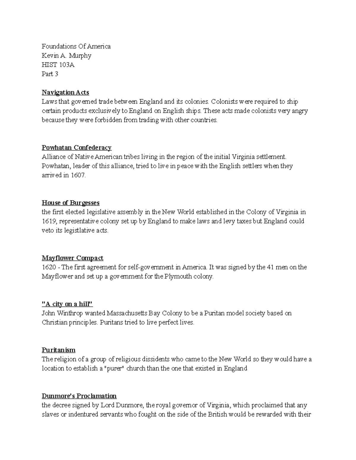 HIST 103A Part 3 Notes for Midterm - Foundations Of America Kevin A ...