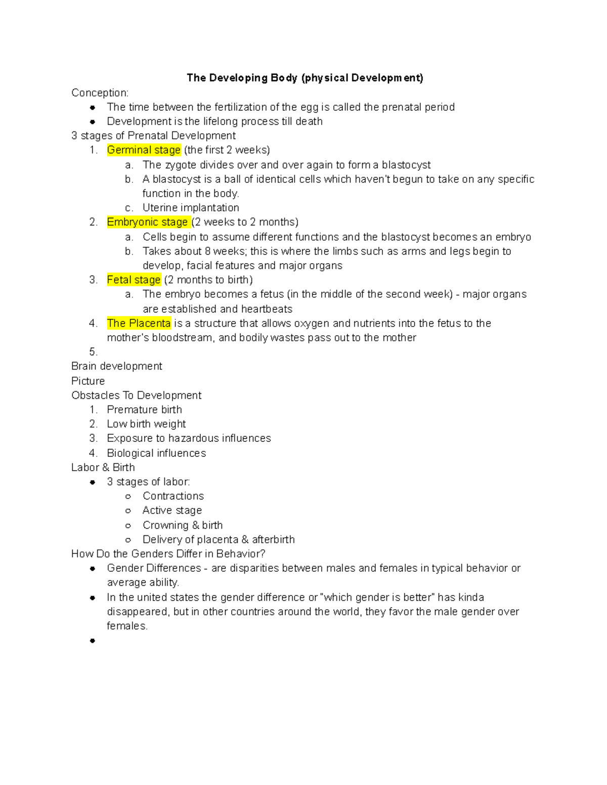 Psych 110- The Developing Body - The Developing Body (physical ...