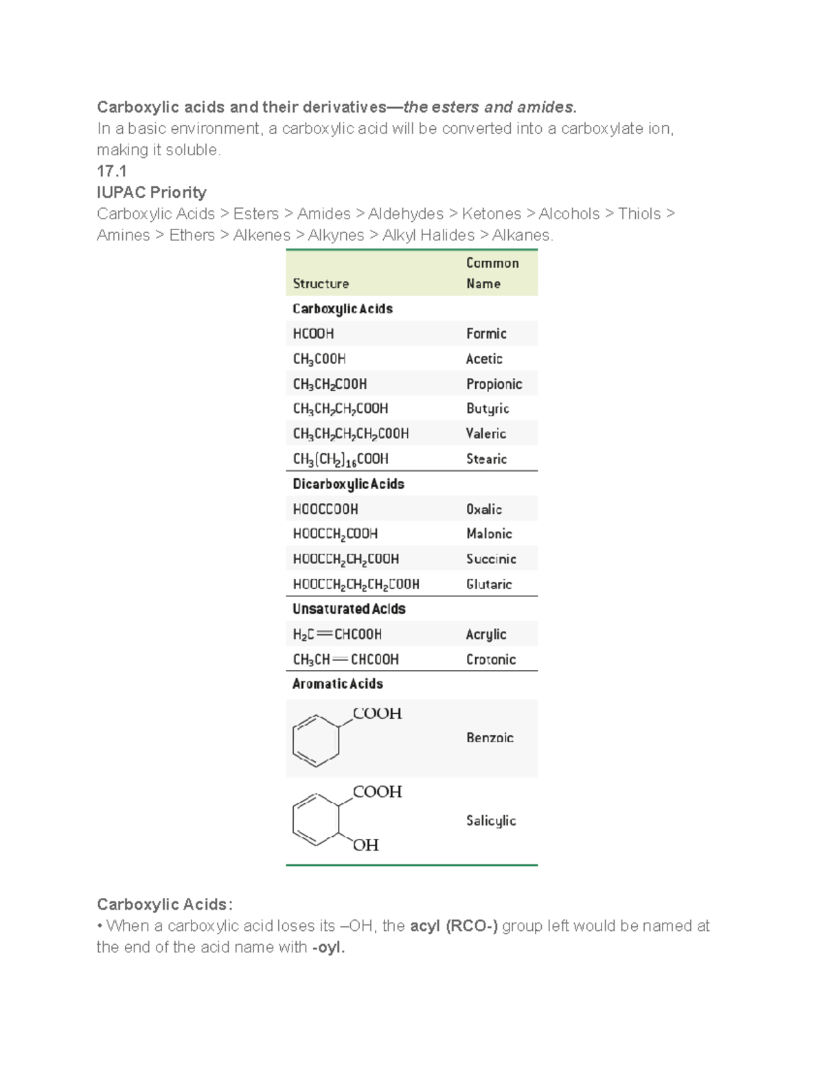 Organic Chem Notes - carboxylic acids and their derivatives - esters ...