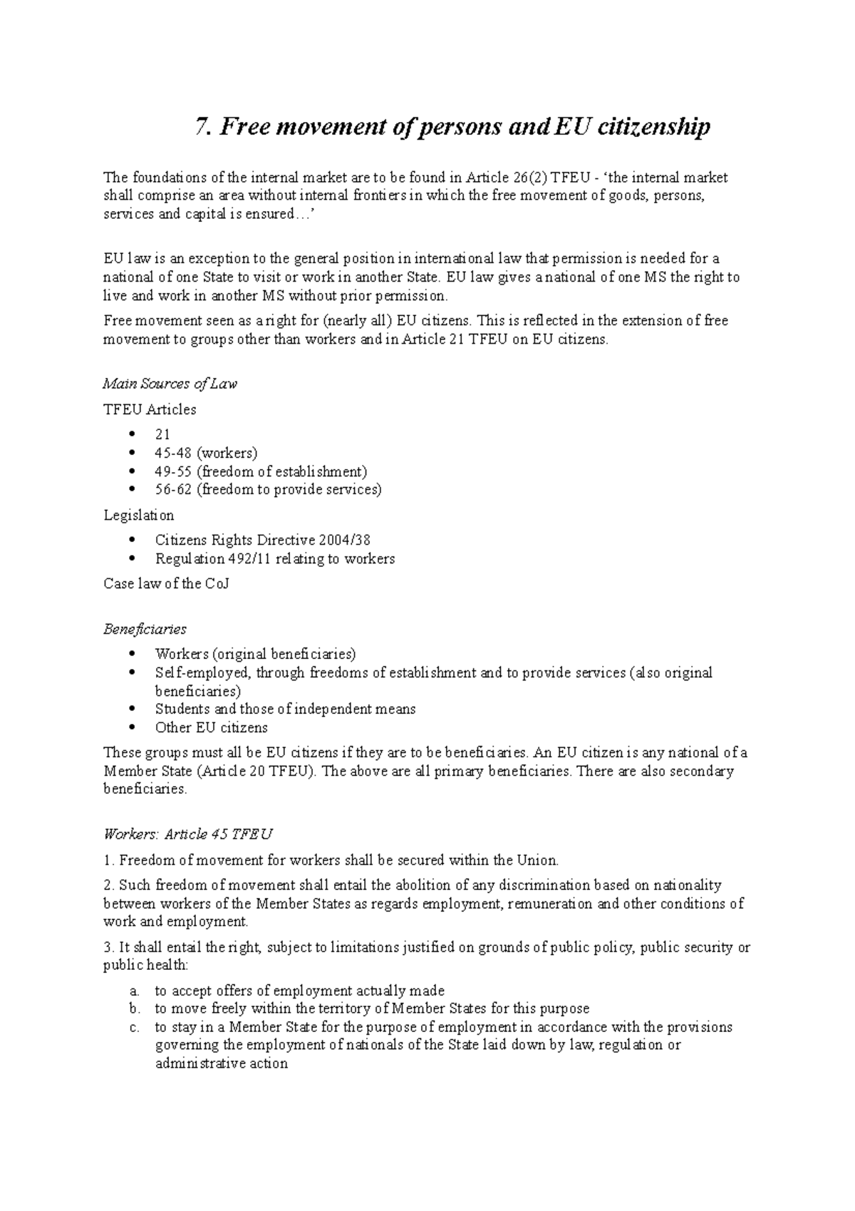 Free Movement - 7. Free movement of persons and EU citizenship The ...