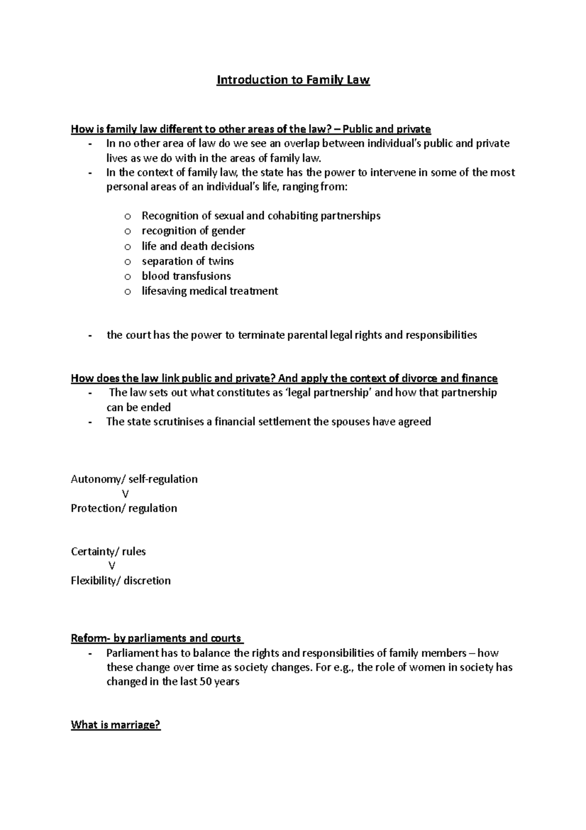 Introduction to Family Law - In the context of family law, the state ...