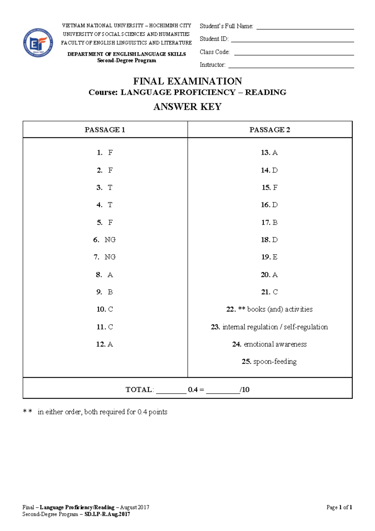 SD - Final - Language Proficiency.Reading - August 2017 - KEY - Final ...