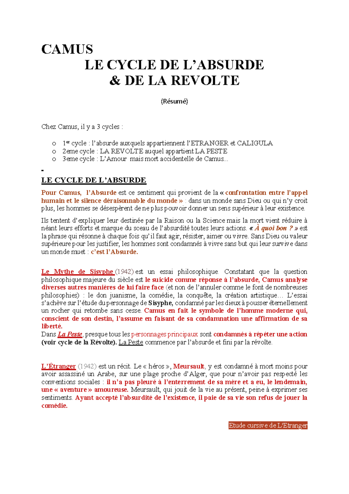 Camus ET LE Cycle DE LAbsurde - CAMUS LE CYCLE DE L’ABSURDE & DE LA ...