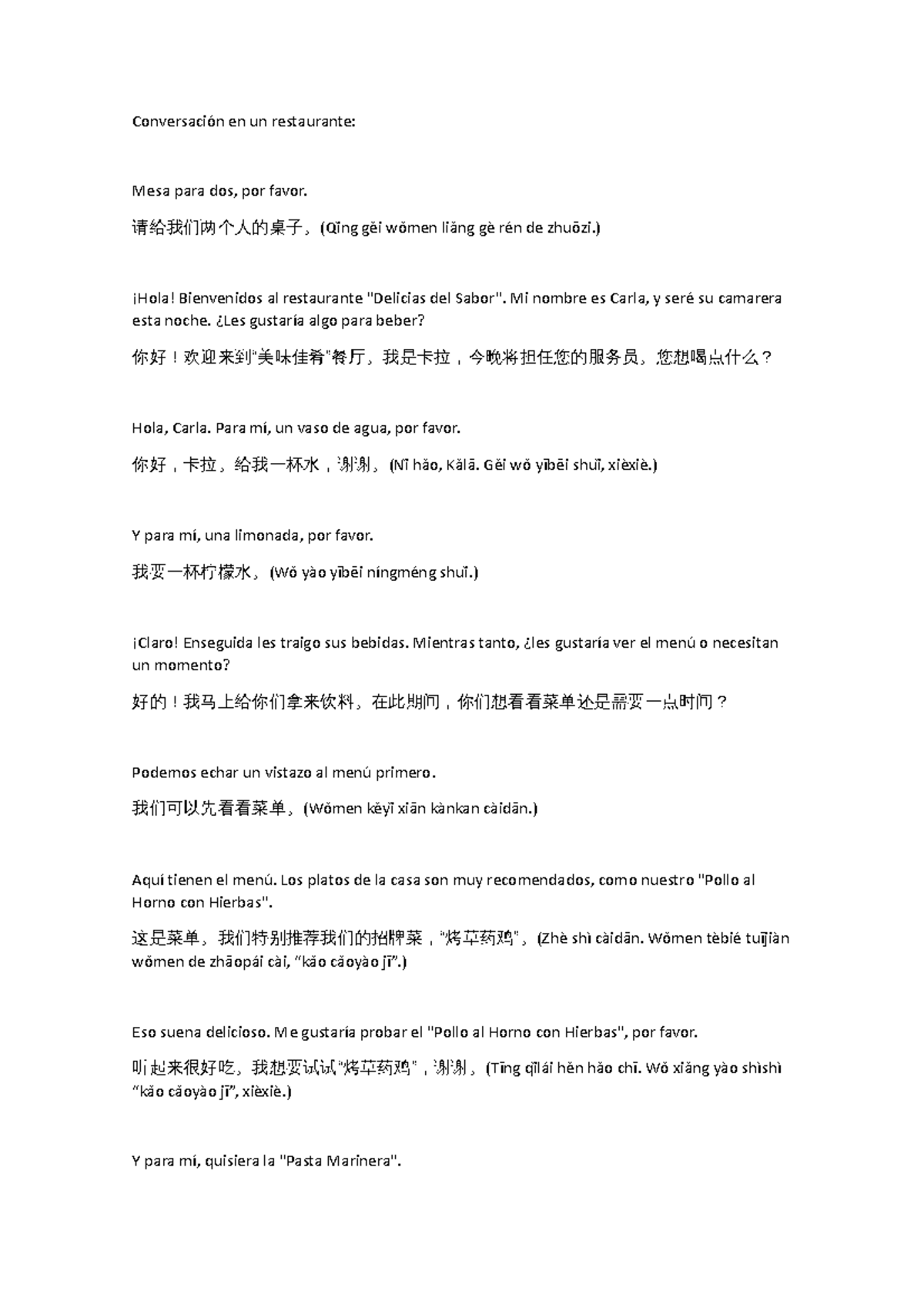 Conversación en un restaurante - Conversación en un restaurante: Mesa ...