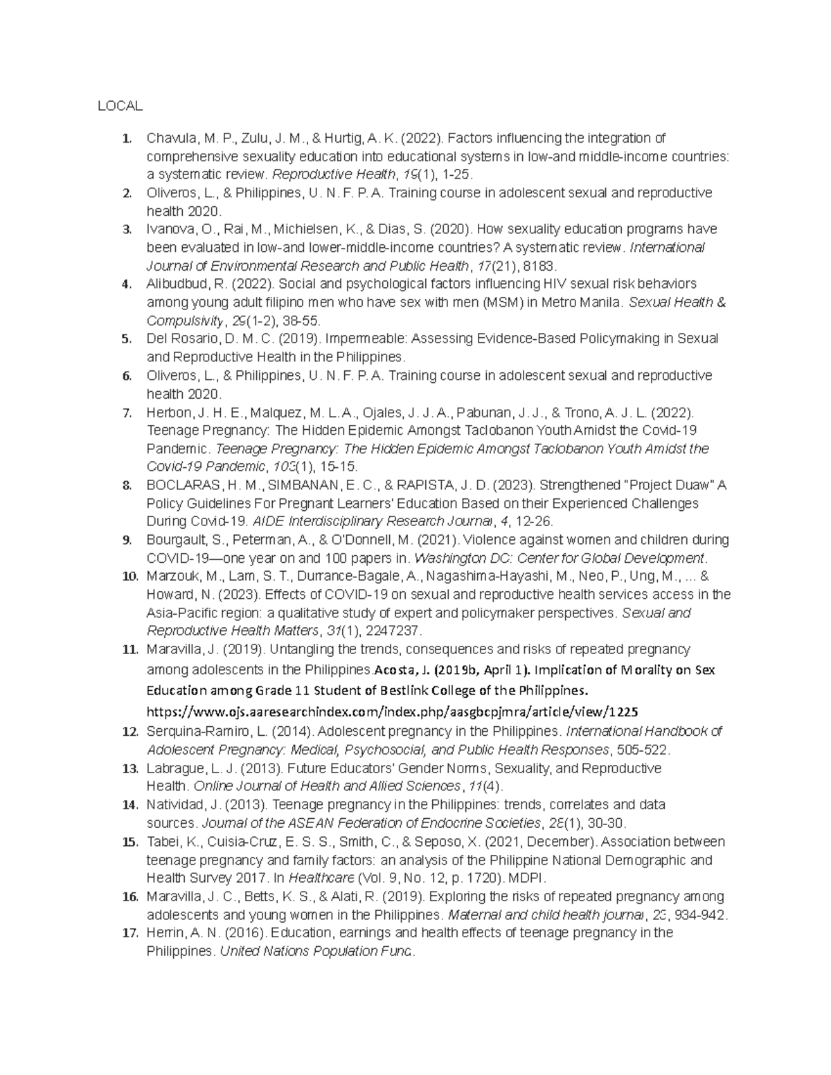 Sex Ed Rrl 20 For Research Base Given Are Recent Rrls Local Chavula M P Zulu J M