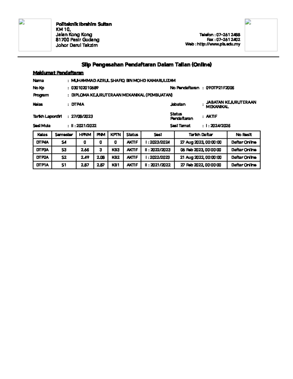 Spmp.pis.edu.my uspmp 2 hepsliplapordirisenior.jsp - Politeknik Ibrahim ...