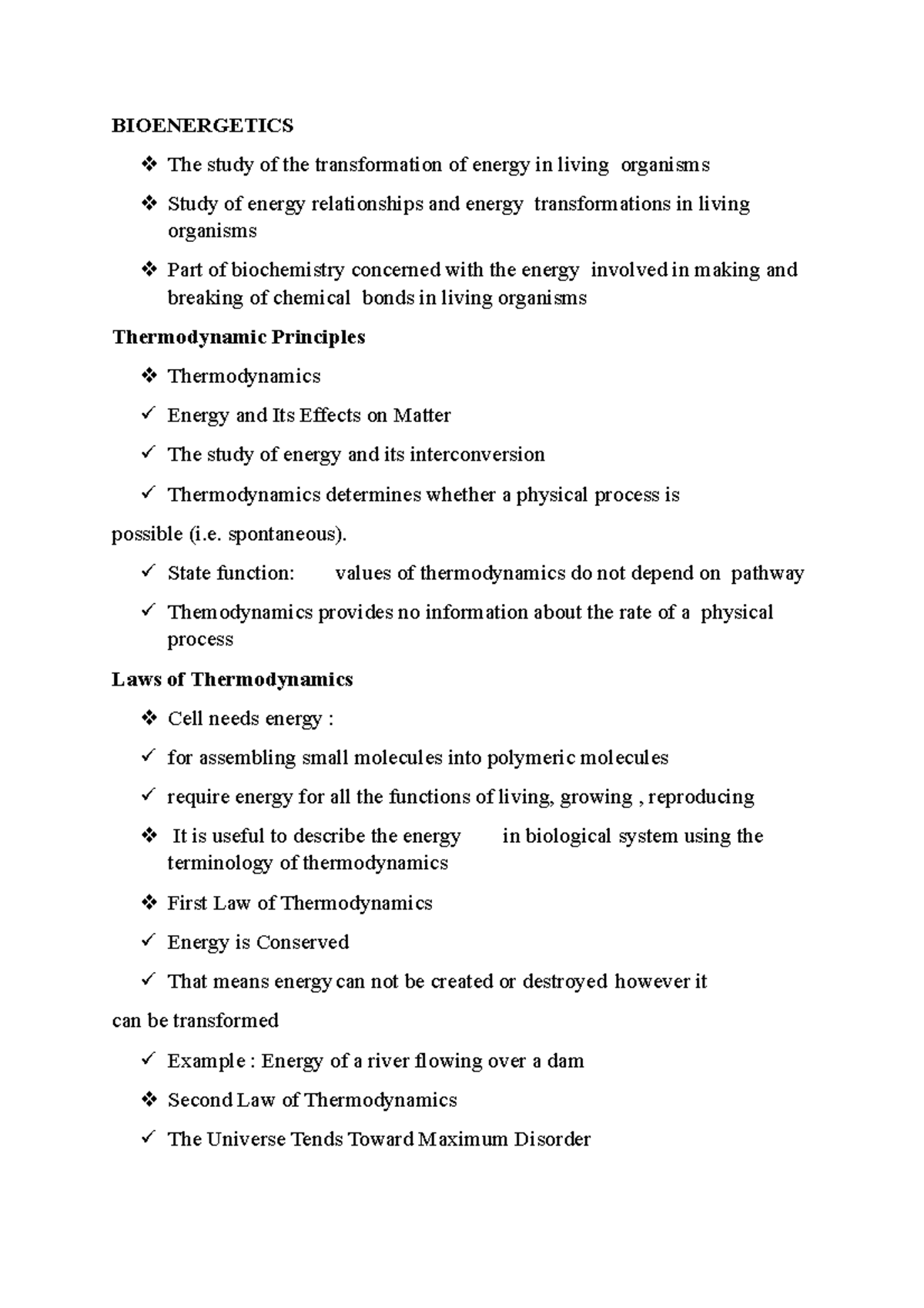 Bioenergetics - Thermodynamic Principles, Free energy, enthalpy and ...