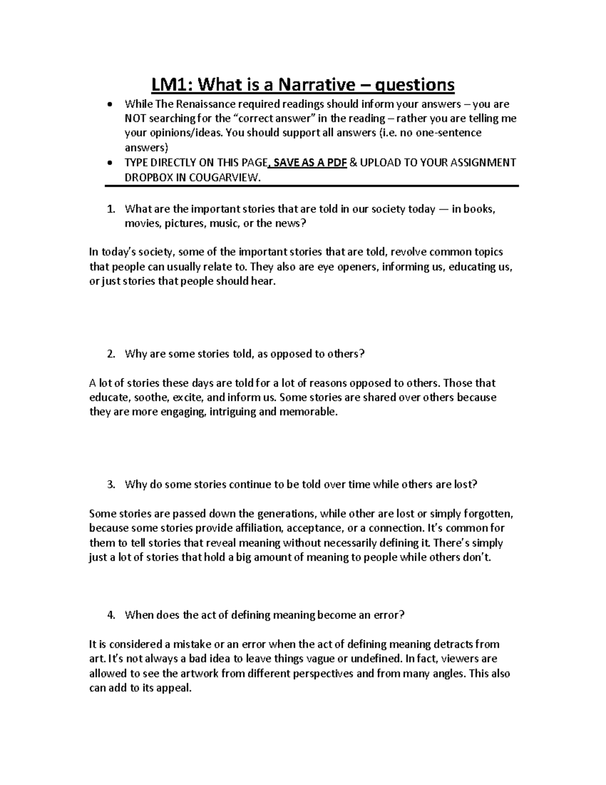 LM1: What is a Narrative - questions - LM1: What is a Narrative ...