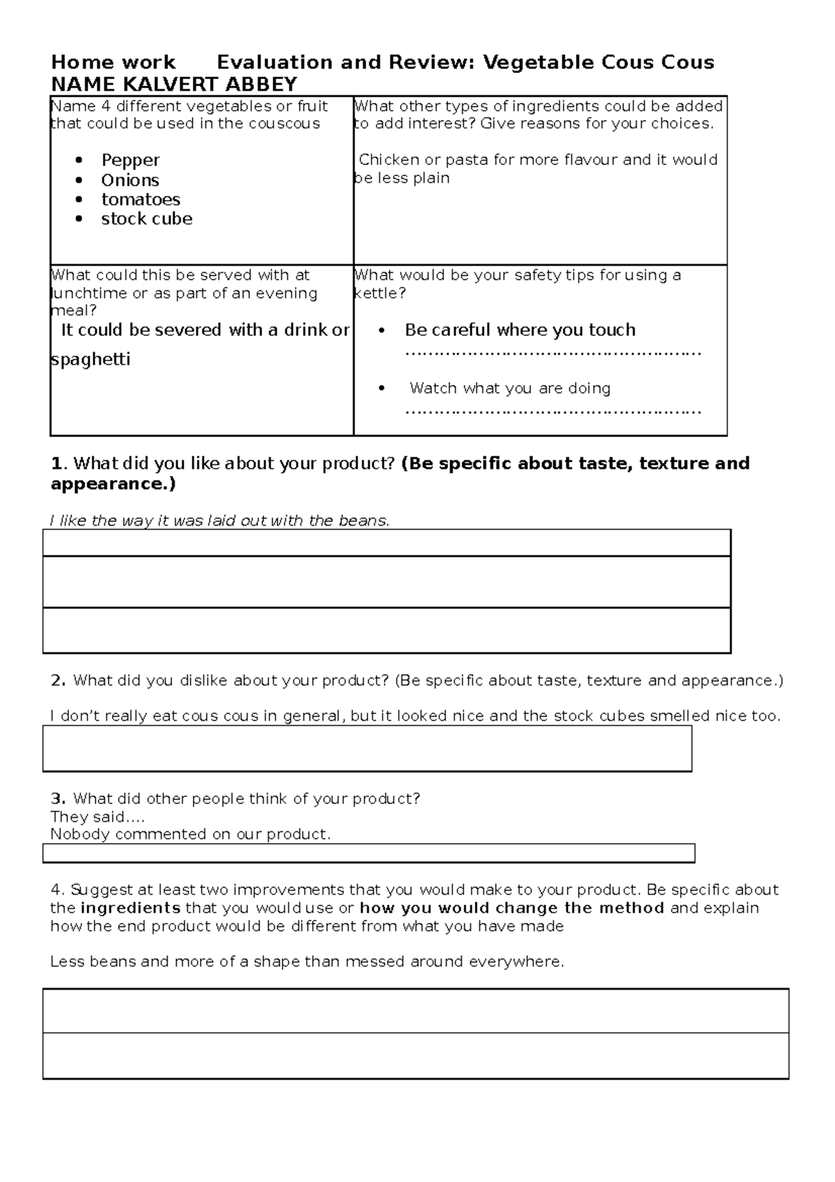 Cous cous evaluation foodtech - Home work Evaluation and Review ...