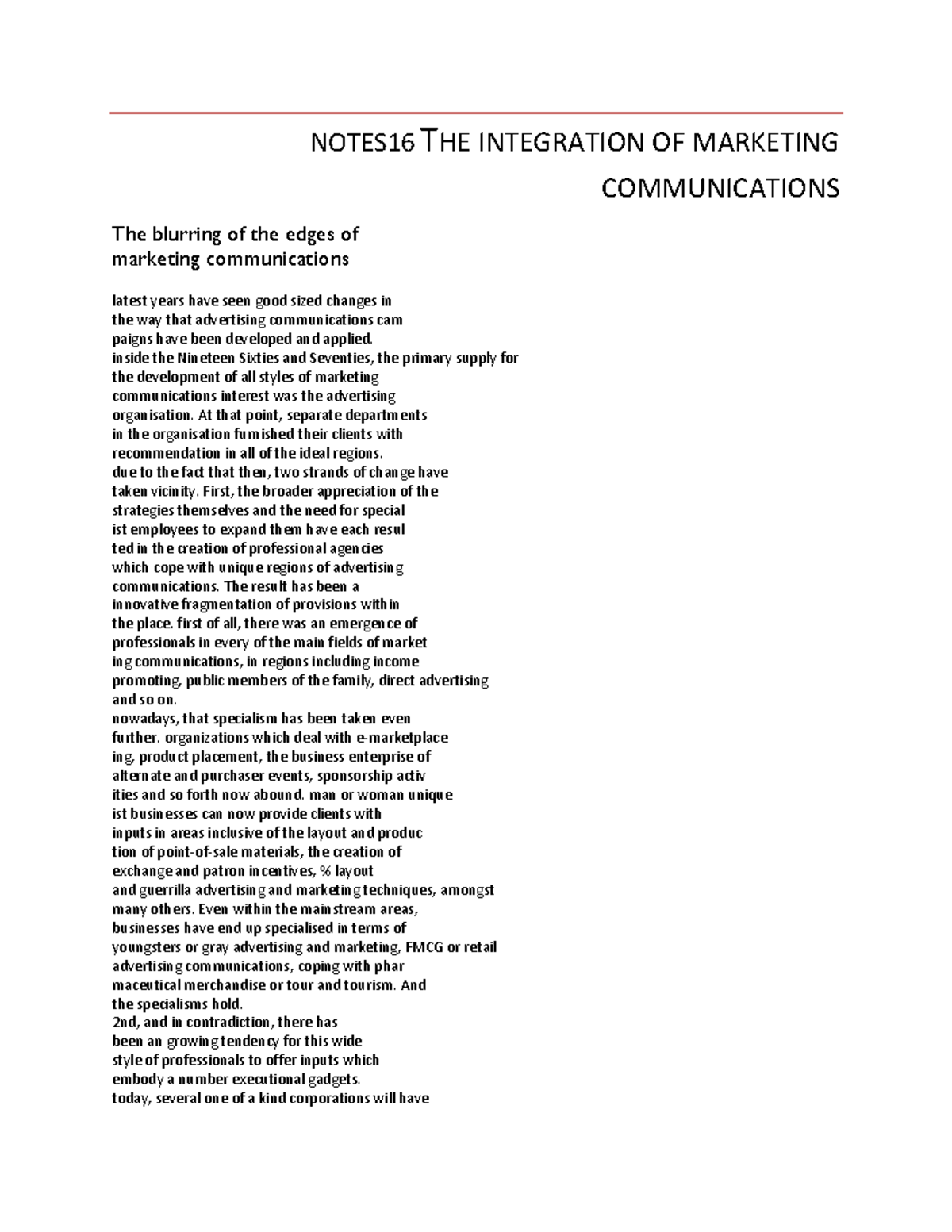 Notes 16 The integration of marketing communications - NOTES16 THE ...