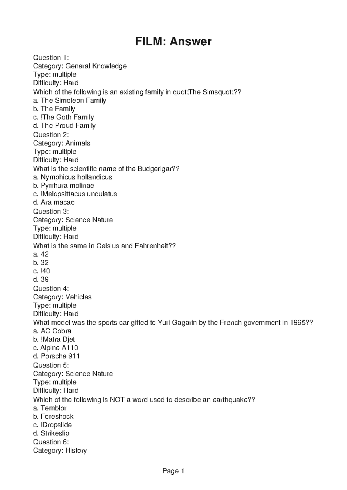 FILM140 Questions 4 - FILM: Answer Question 1: Category: General ...