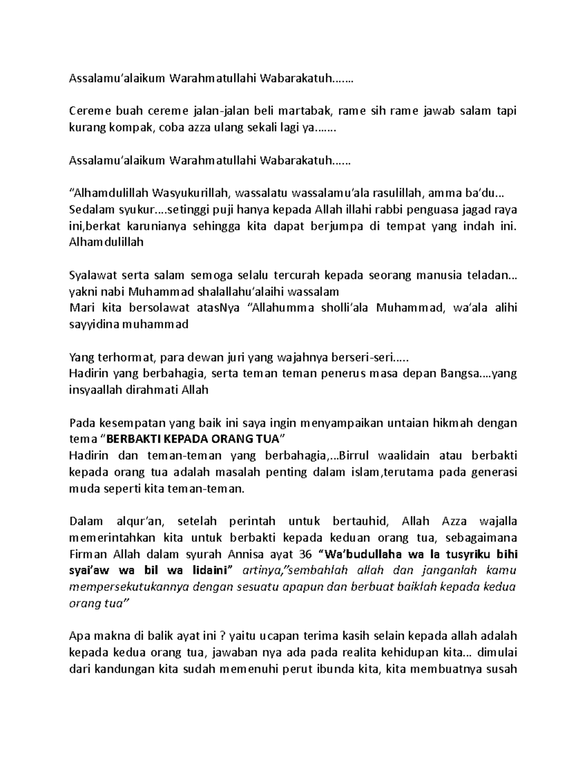 Pidato AZZA - oke - Assalamu’alaikum Warahmatullahi Wabarakatuh ...