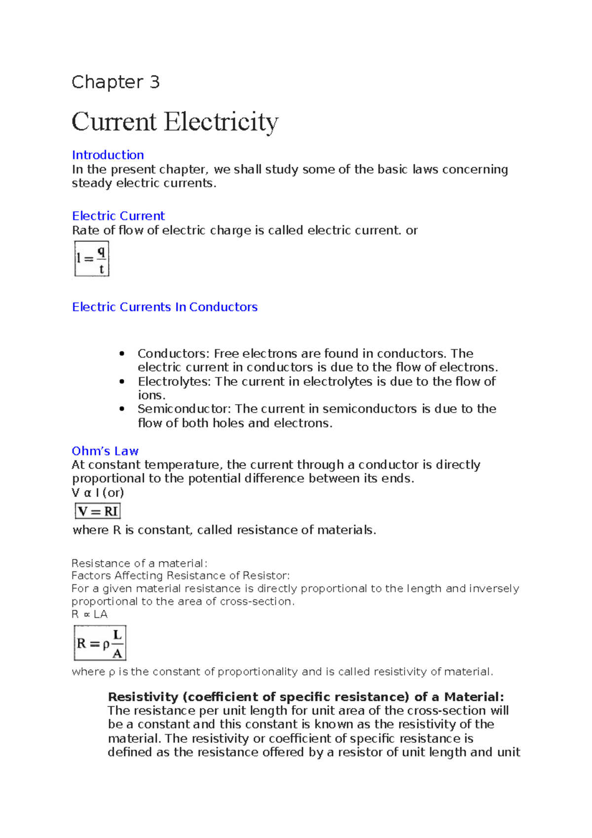 Chapter 3 Current Electricity - Chapter 3 Current Electricity ...