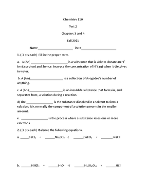 CHM 110 Test 1 Review Outline - CHM 110 Test 1 Review Outline Textbook ...