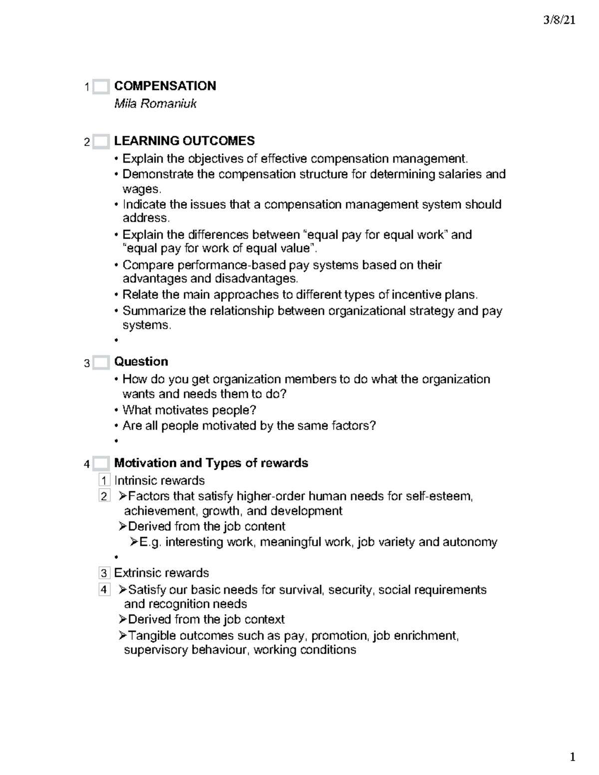 HRM-Compensation - Outlines the lecture notes of compensation within ...