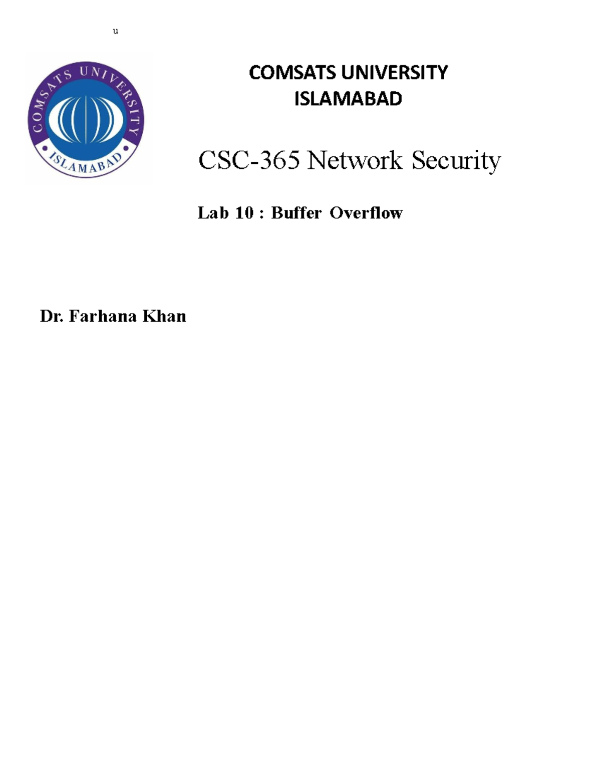 Lab 10 Buffer Overflow U Comsats University Islamabad Csc 365 Network Security Lab 10