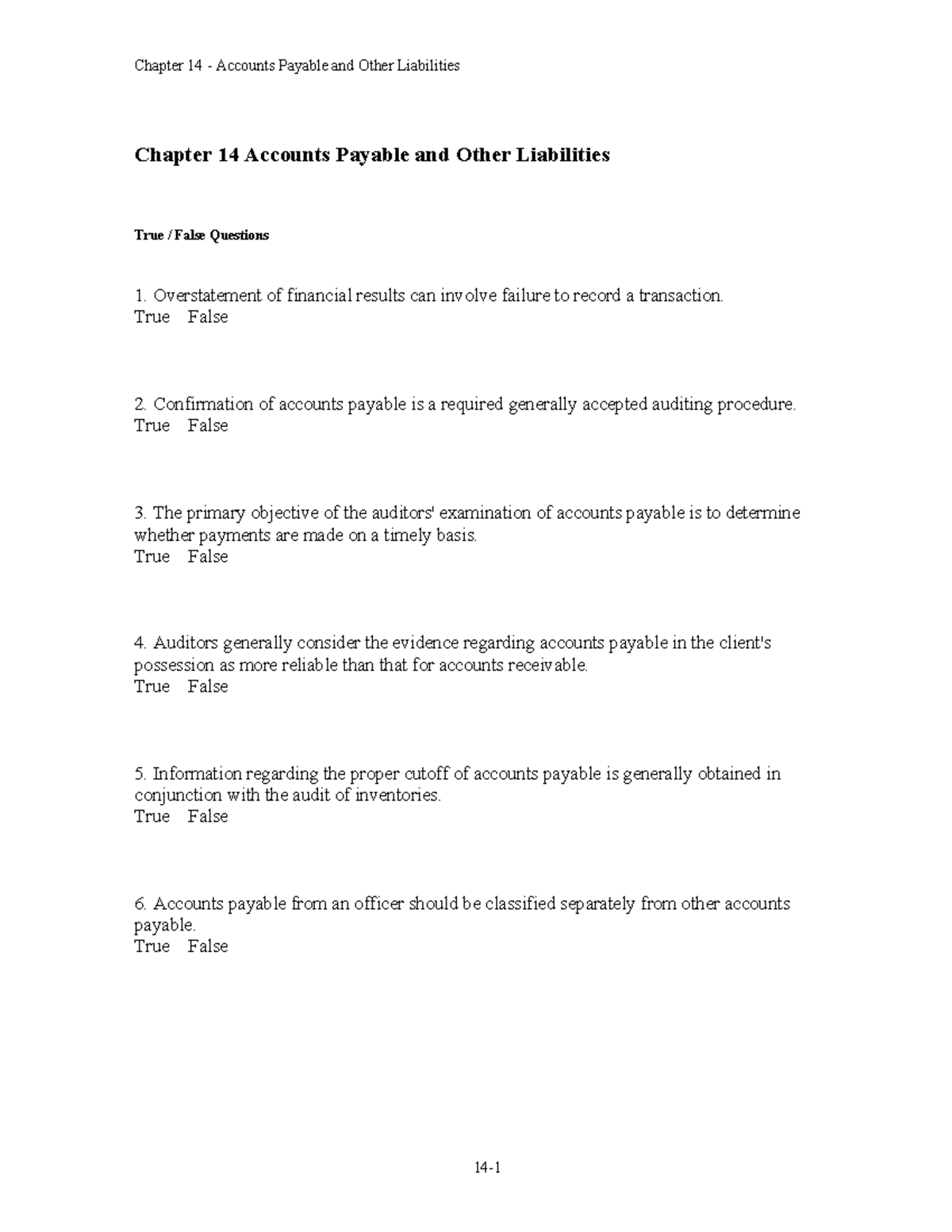 Chap014 Accounts Payable and Other Liabilities - Chapter 14 Accounts ...