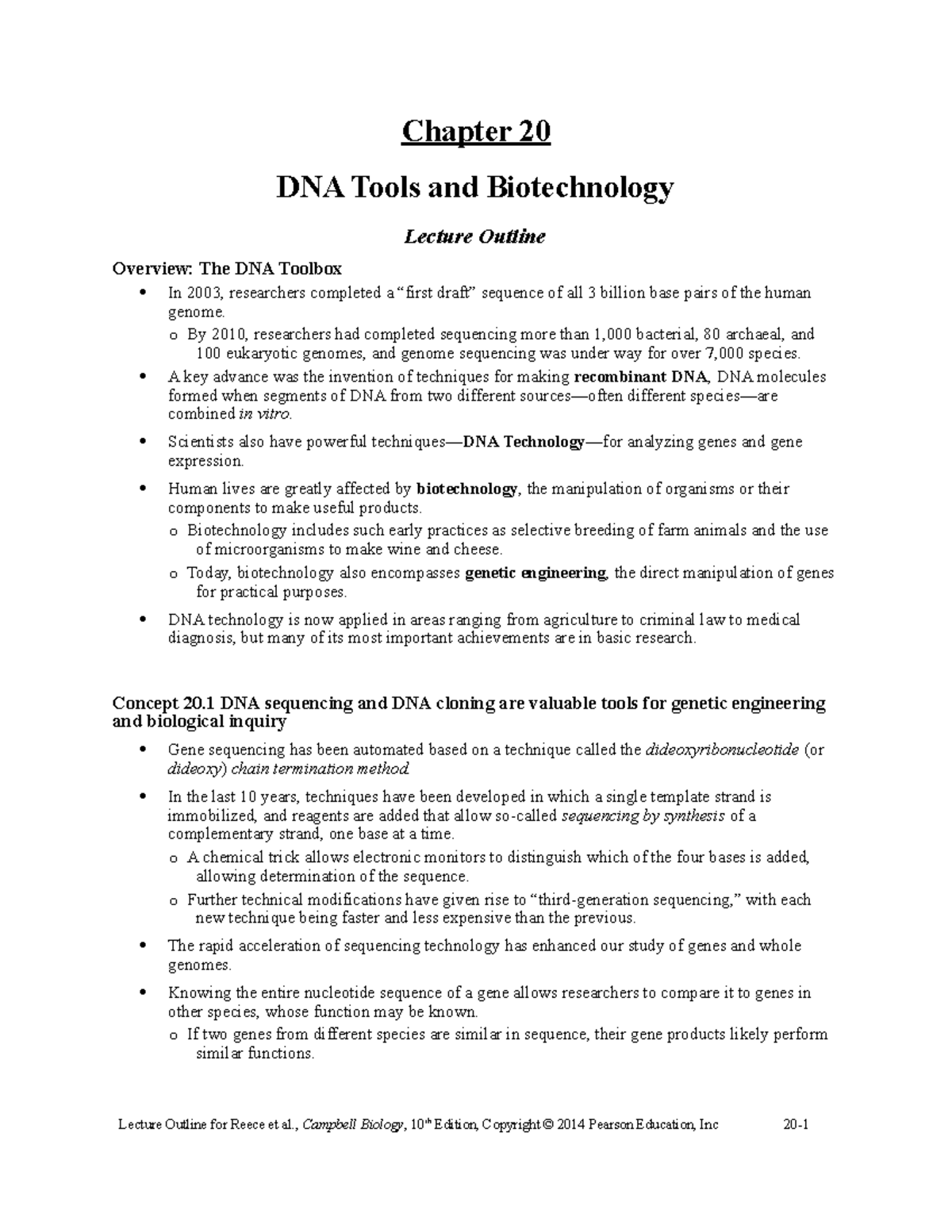 Reece 10e Lecture Ch20 - Chapter 20 DNA Tools and Biotechnology Lecture ...