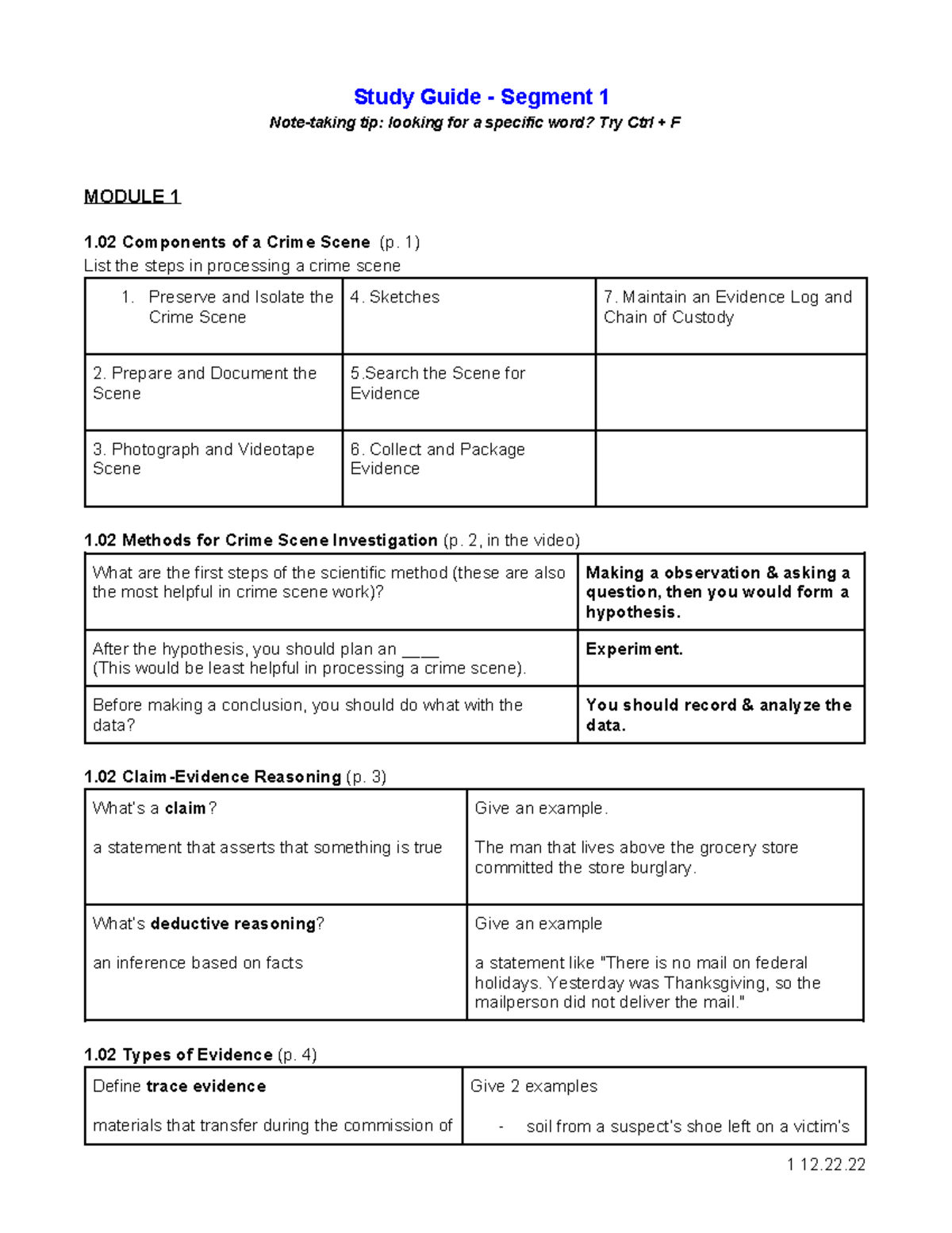 Forensics Segment 1 Study Guide V23 - Study Guide - Segment 1 Note ...