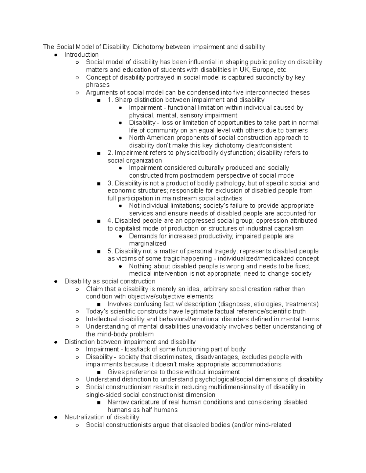 The Social Model of Disability - Dichotomy between impairment and ...
