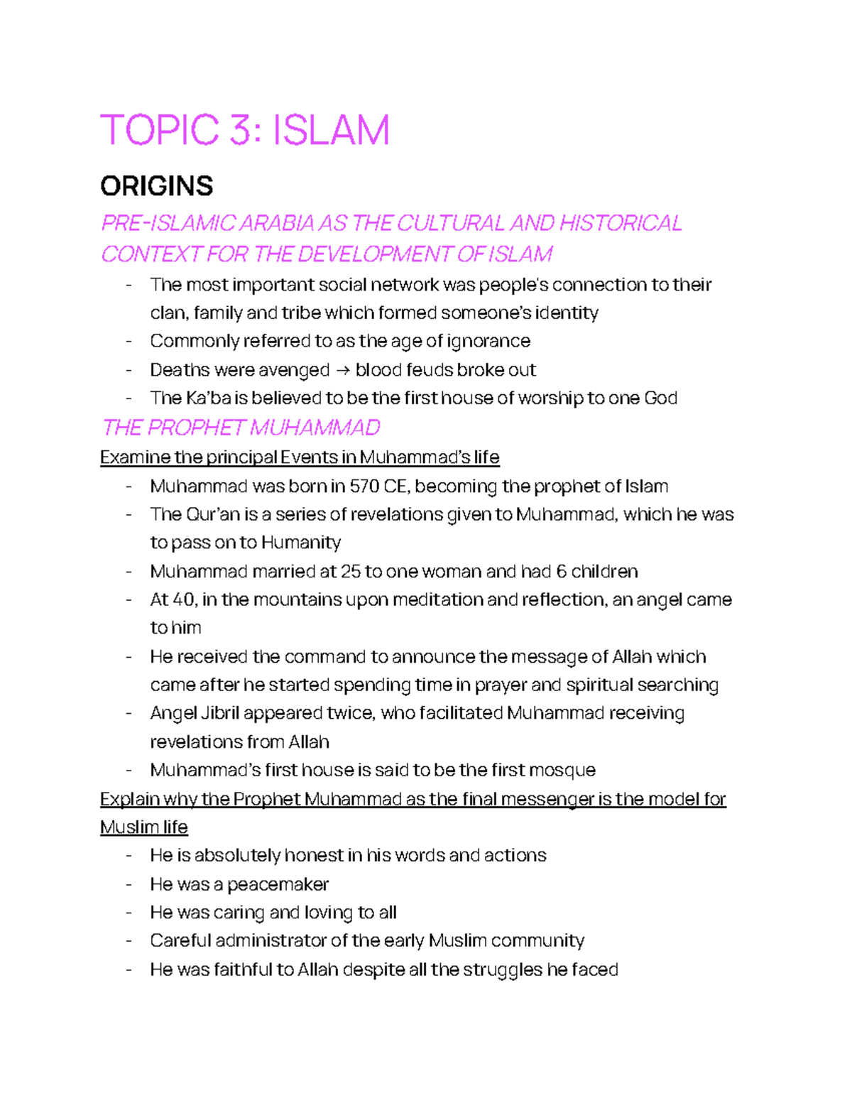 Topic 3 Islam - TOPIC 3: ISLAM ORIGINS PREISLAMIC ARABIA AS THE ...