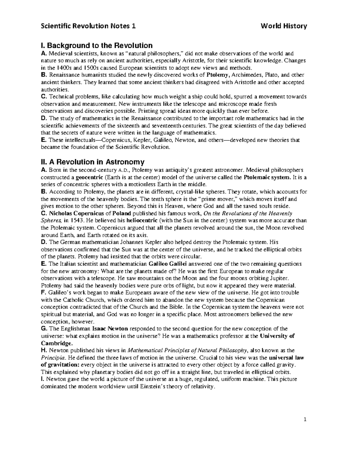 Scientific Revolution Notes - Background to the Revolution A. Medieval ...