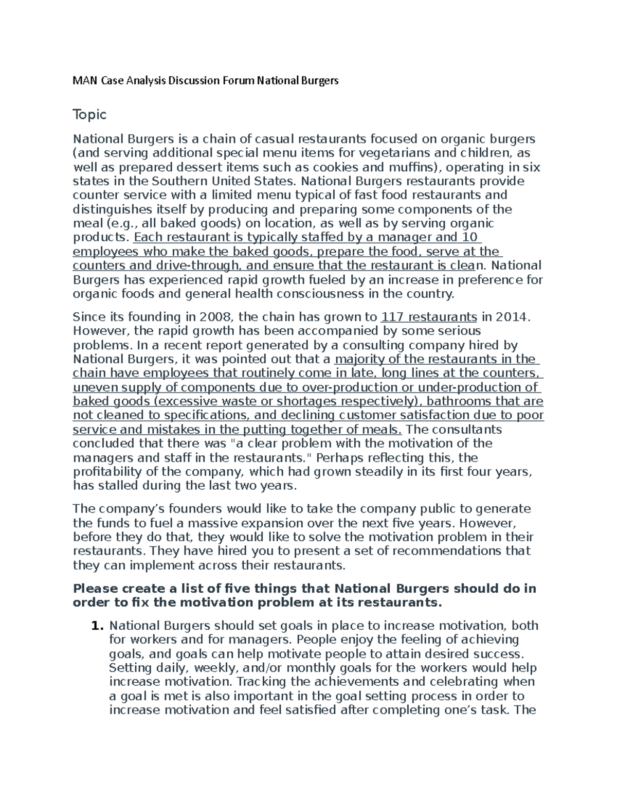 MAN Case Analysis Discussion Forum National Burgers - MAN Case Analysis ...