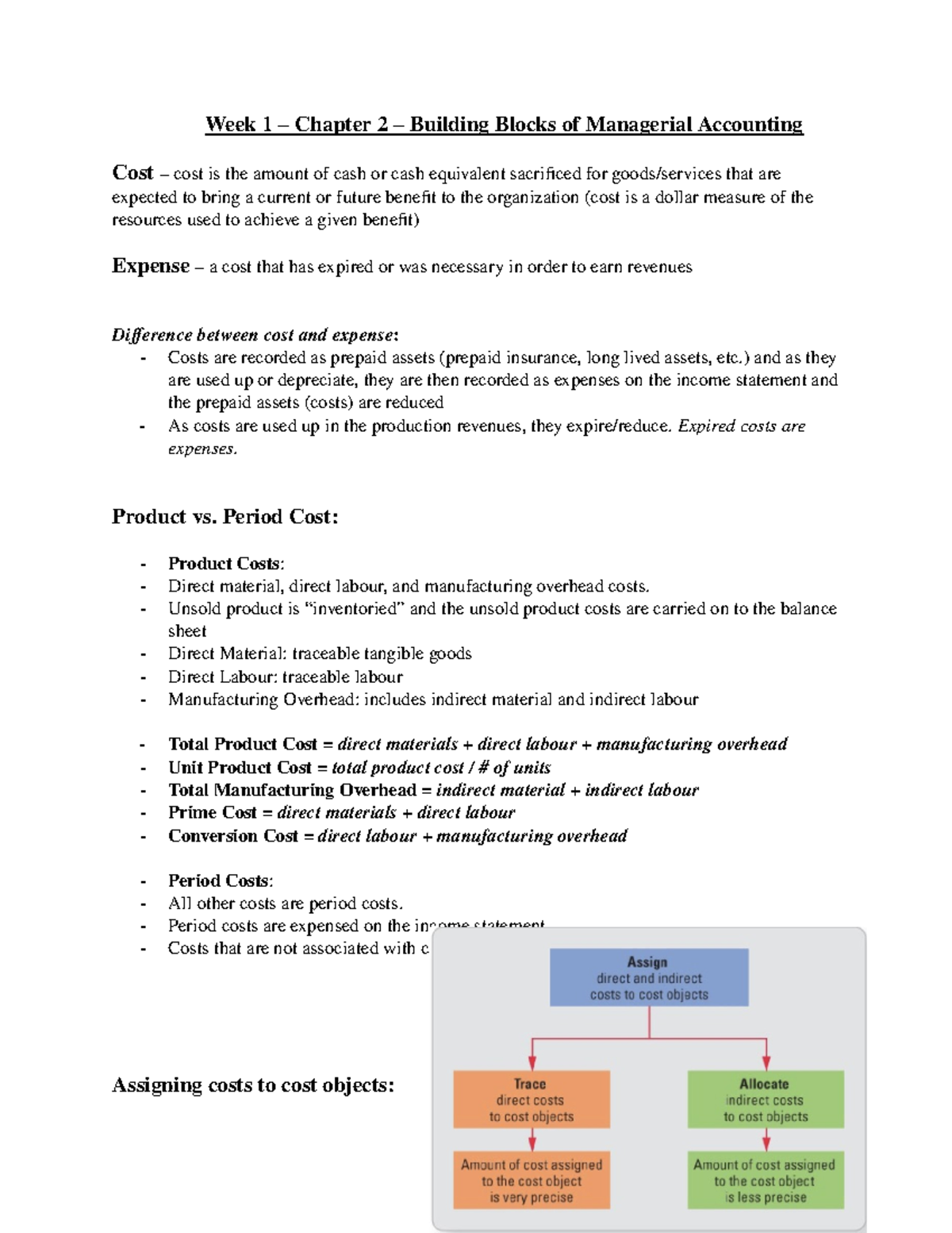 Week 1 - Chapter 2 - Building Blocks of Managerial Accounting (notes ...
