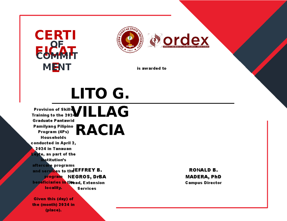 Certificate-of-commitment - CERTI FICAT E OF COMMIT MENT JEFFREY B ...