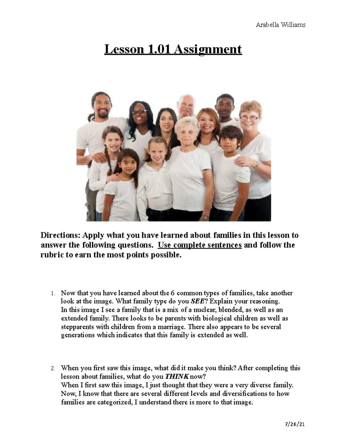 1.01 Assessment hhhhhhhhhhhhhhhhhh - Arabella Williams Lesson 1 ...