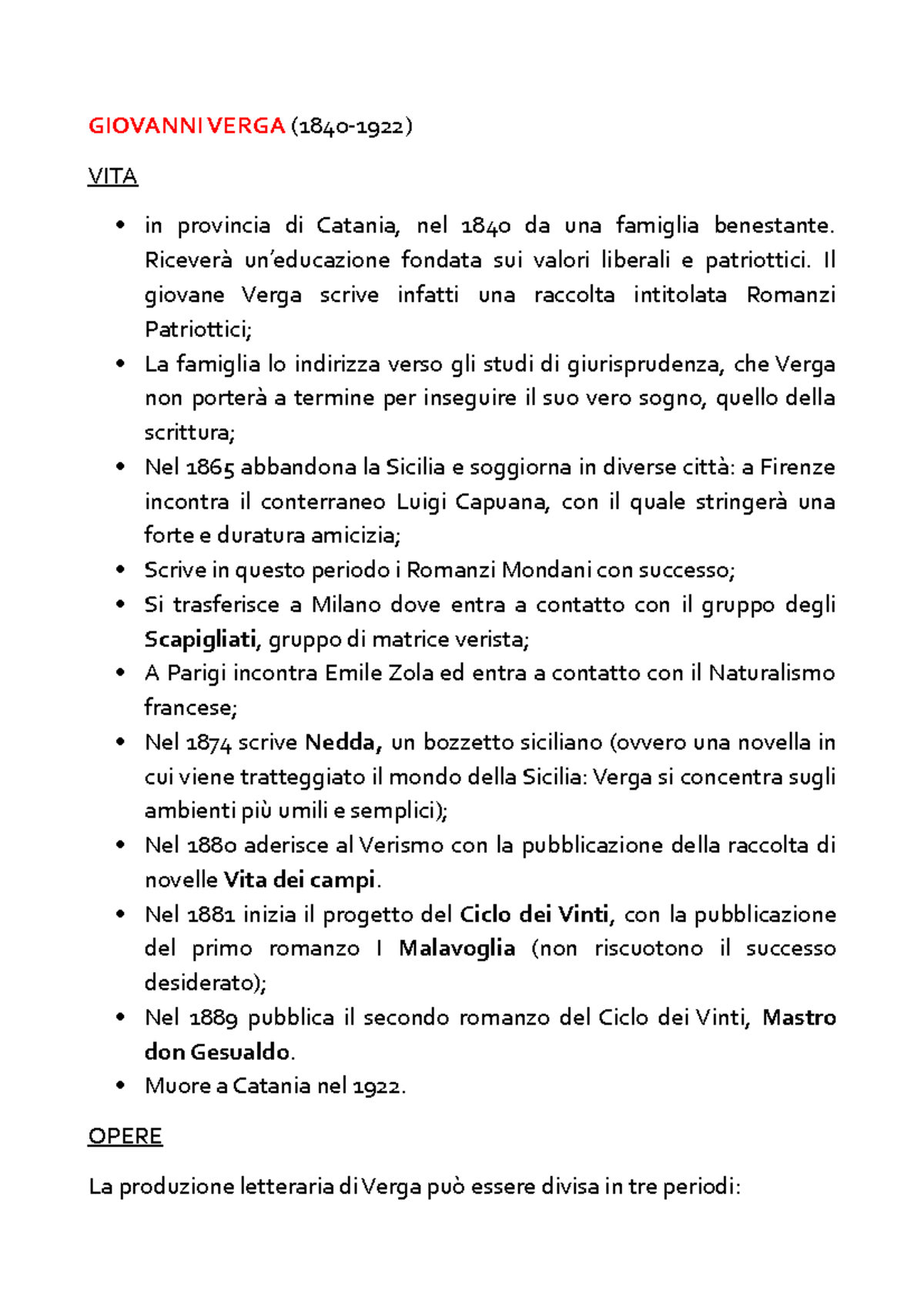 Giovanni Verga - GIOVANNI VERGA (1840-1922) VITA in provincia di Catania, nel 1840 da una ...
