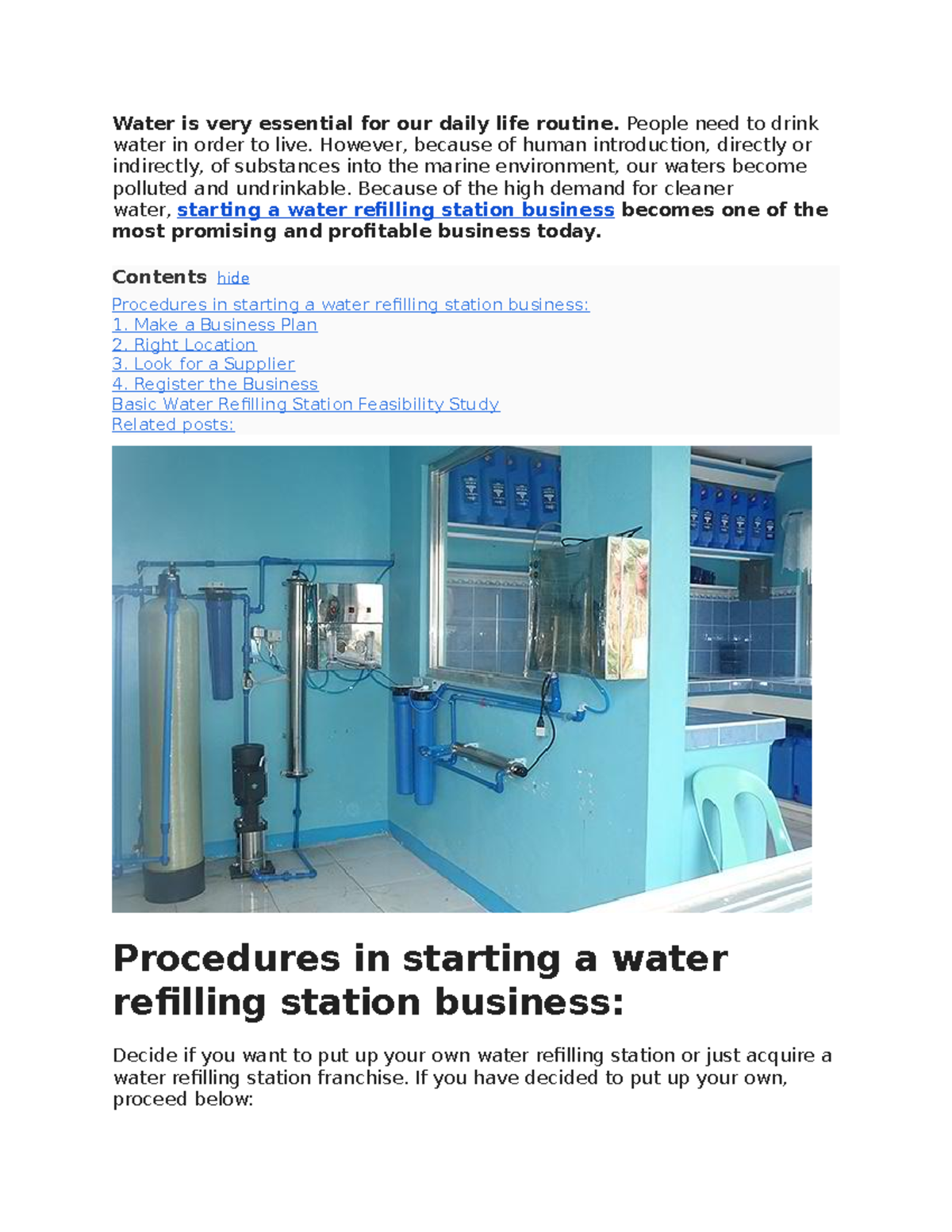 Business plan refrence 1 - Water is very essential for our daily life ...