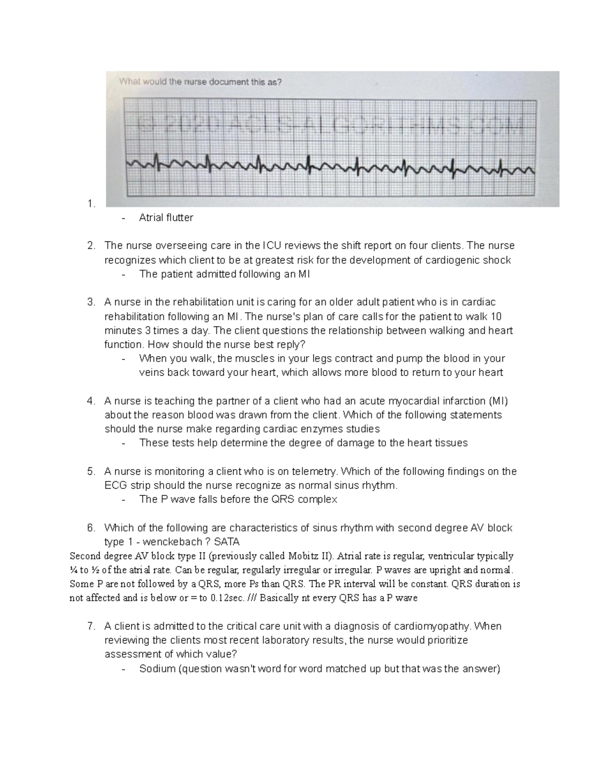 BSN Cardiac Exam - advanced adult health exam - 1. Atrial flutter The ...