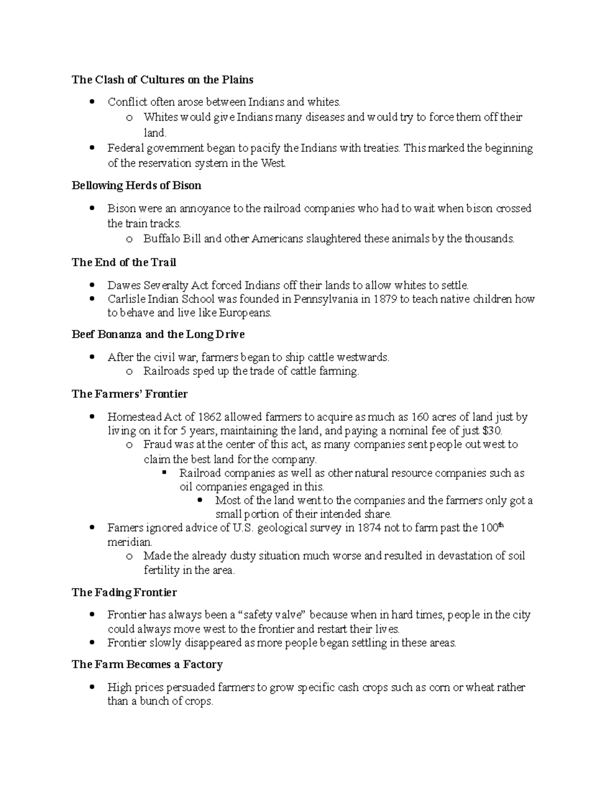 Ch. 26 Notes - The Clash of Cultures on the Plains Conflict often arose ...