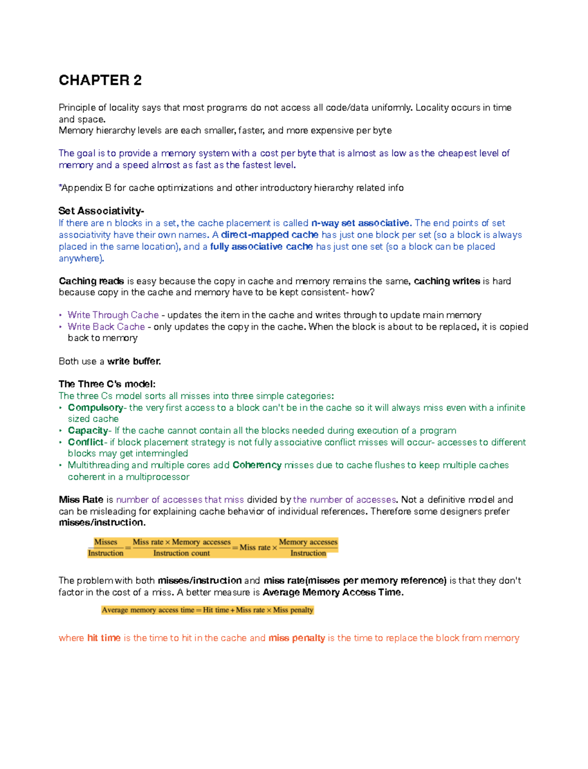Chapter 2 CSA Self notes - CHAPTER 2 Principle of locality says that ...