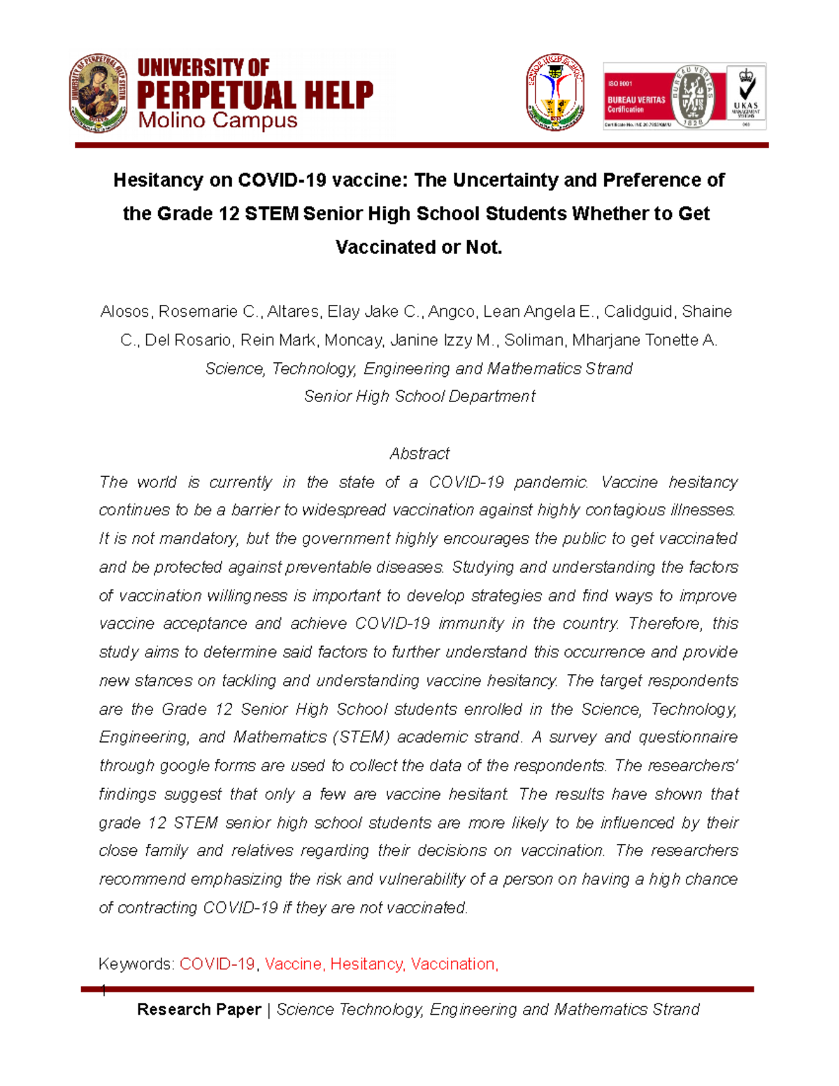 Final- Paper - hope it helps - Hesitancy on COVID-19 vaccine: The ...