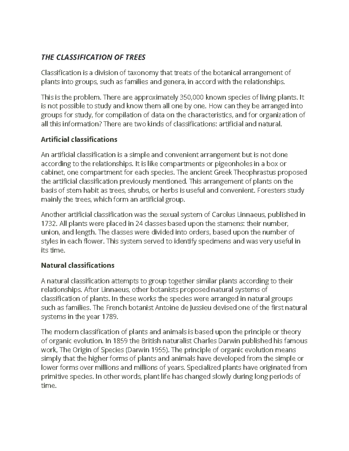 Classification of trees. - THE CLASSIFICATION OF TREES Classification ...