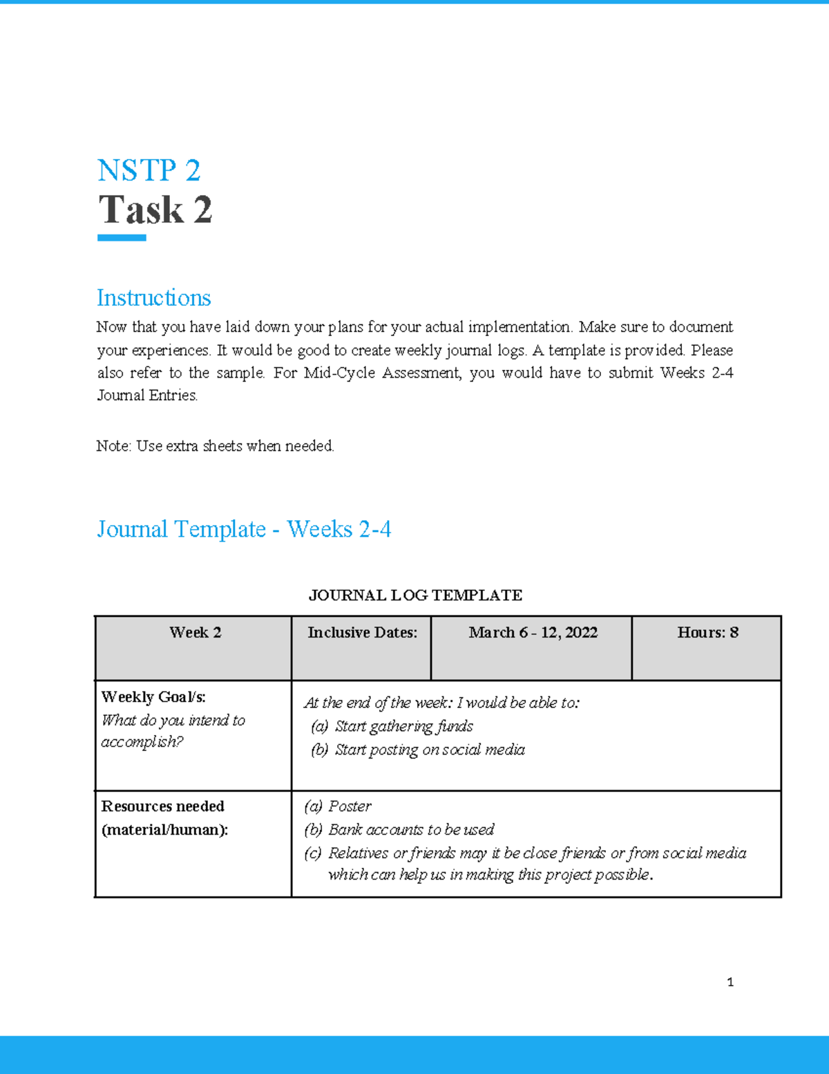 LOOD NSTP Task 2 - NSTP 2 TASK - NSTP 2 Task 2 Instructions Now that you have laid down your ...