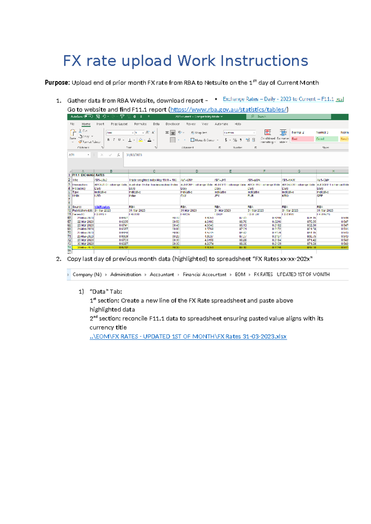 Monthly FX rate upload guidelines - FX rate upload Work Instructions ...
