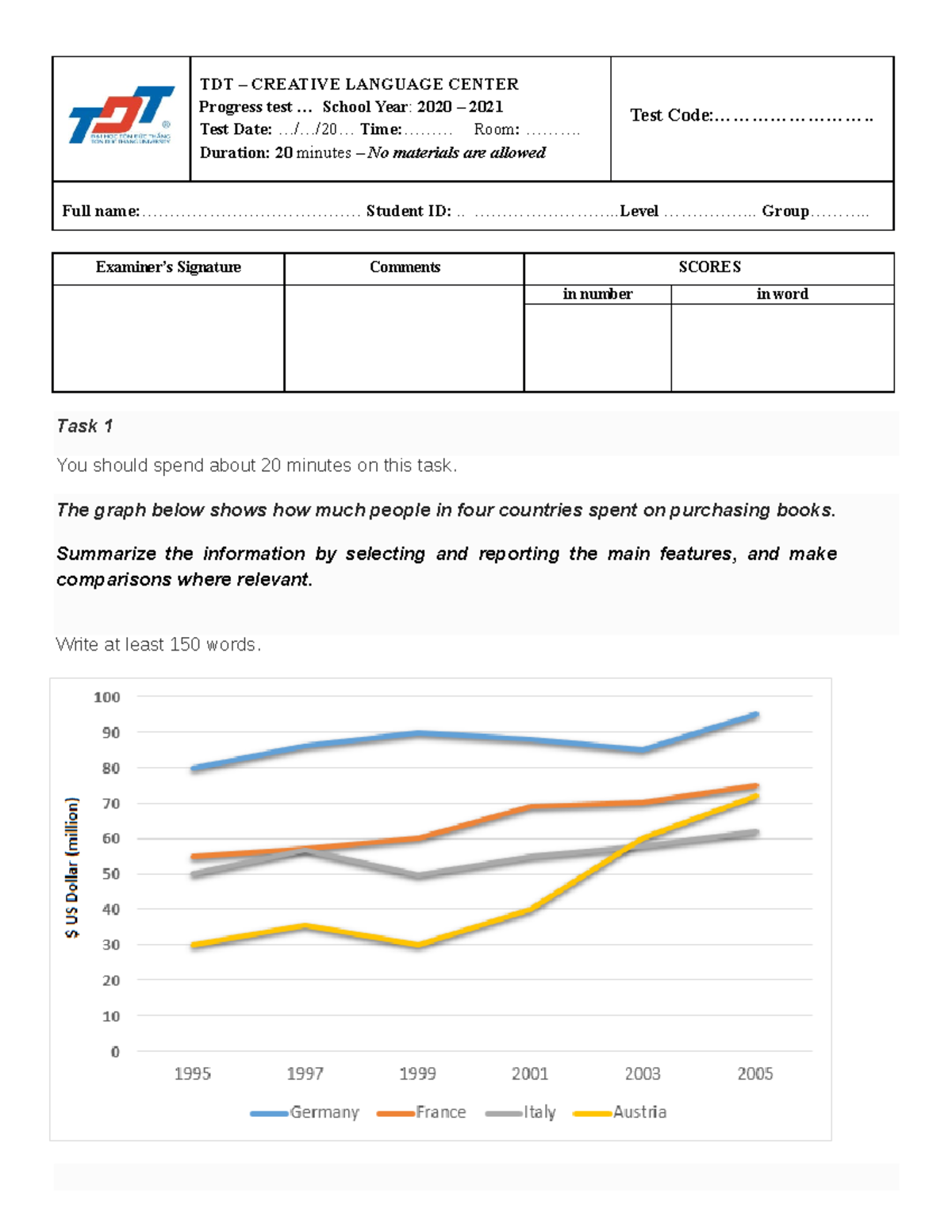 Writing test sample 4 - nói - TDT – CREATIVE LANGUAGE CENTER Progress ...
