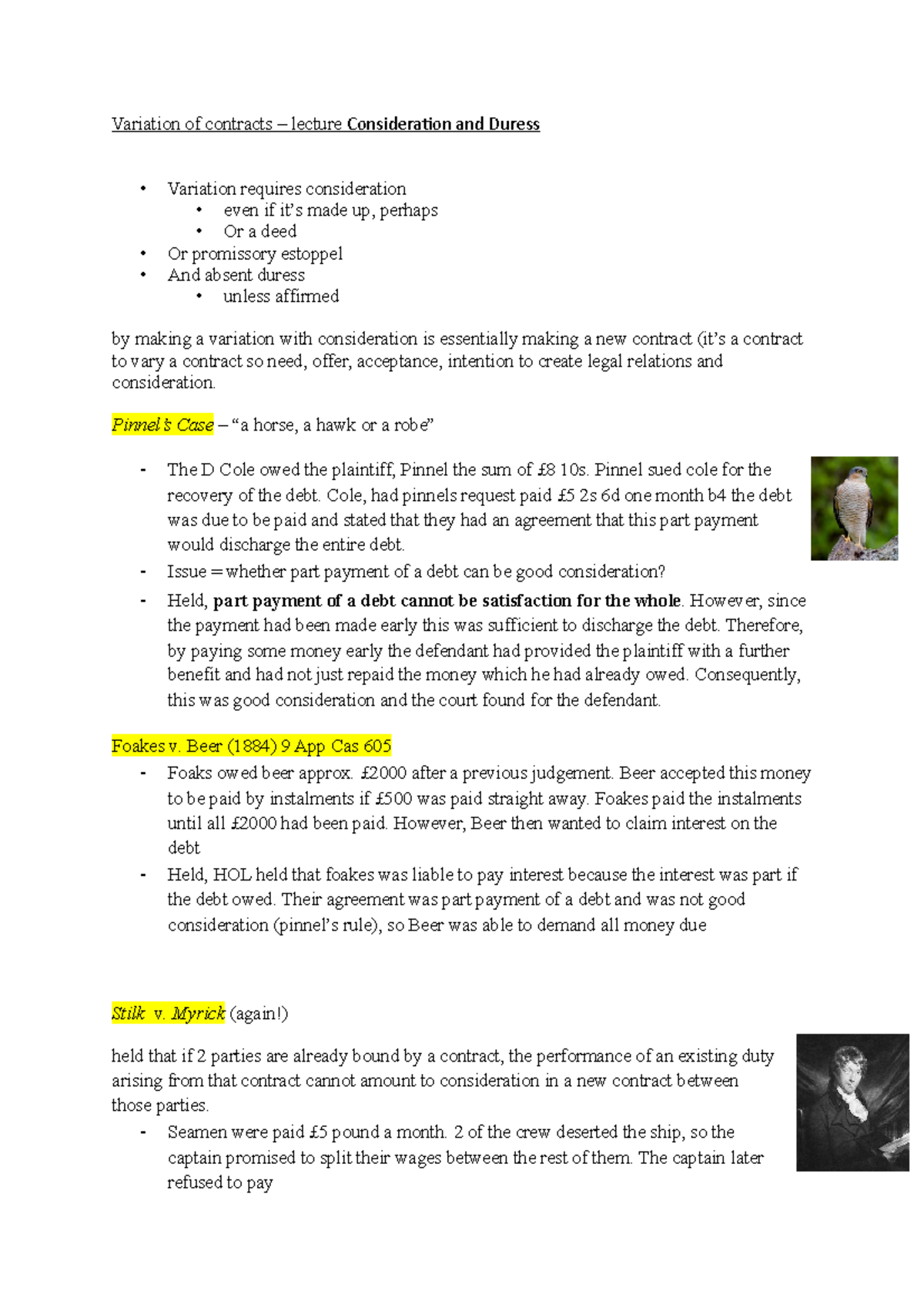Variation of contracts - lecture - Pinnel’s Case – “a horse, a hawk or ...
