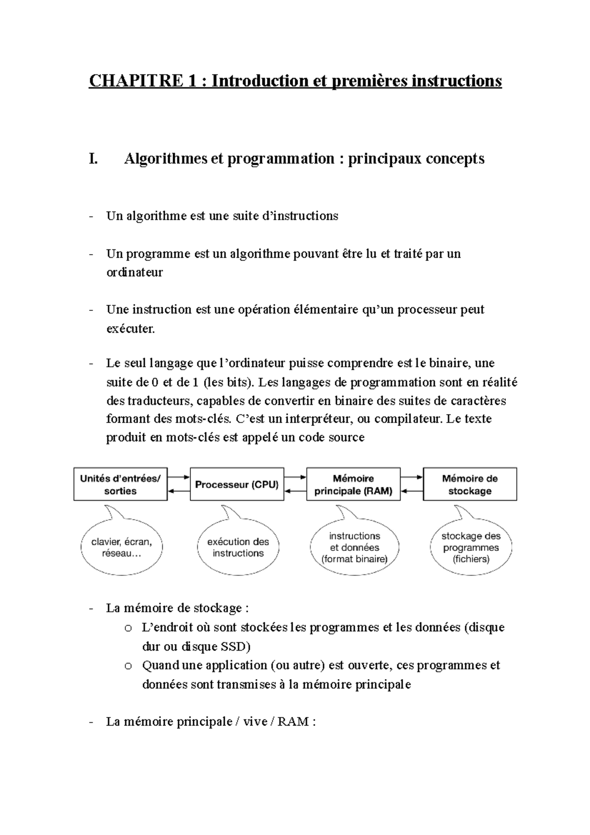 Cours - CHAPITRE 1 : Introduction et premières instructions I ...