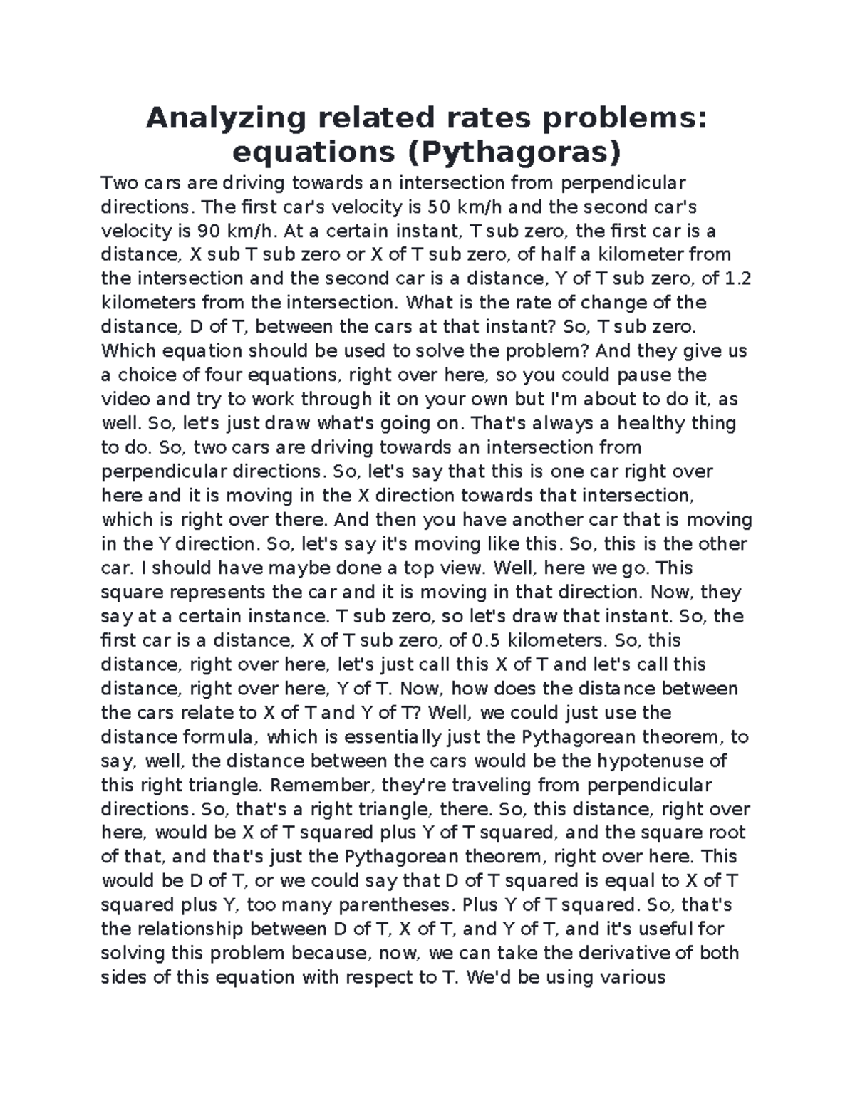 Analyzing related rates problems - equations (Pythagoras) - Analyzing ...
