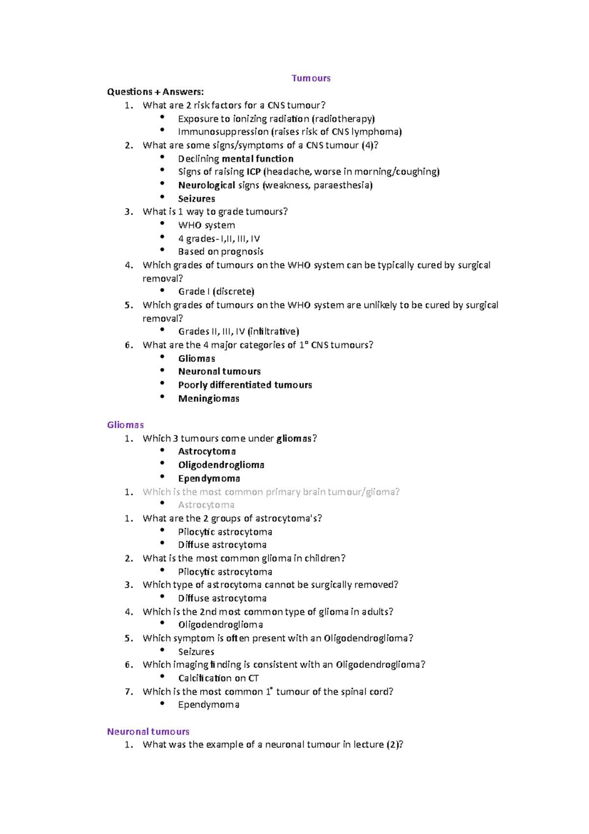 Tumours - Clinical Science, pathology - Tumours Questions + Answers ...