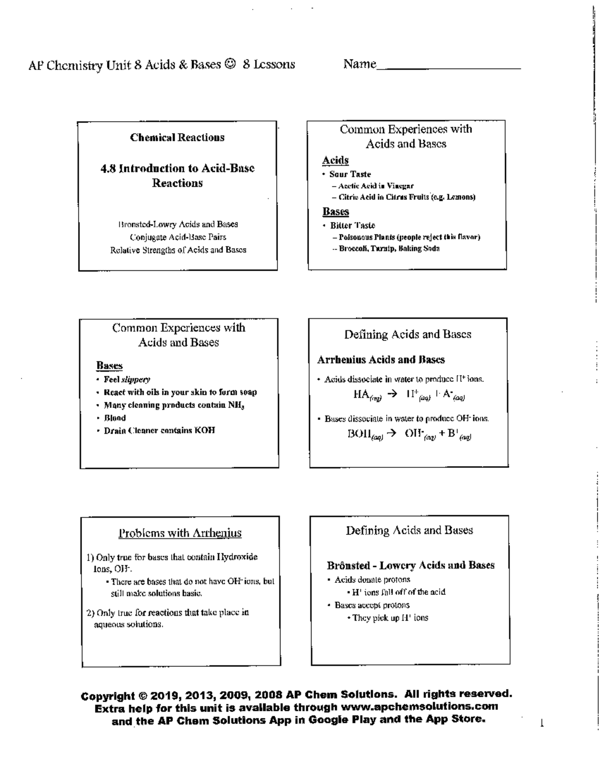 Acids and Bases Student Notes & Practice - AP Chemistry Unit 8 Acids ...