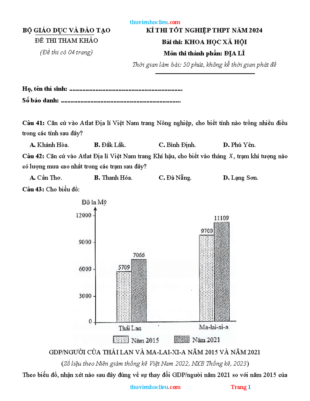 Thuvienhoclieu - dfvv - BỘ GIÁO DỤC VÀ ĐÀO TẠO ĐỀ THI THAM KHẢO (Đề thi ...