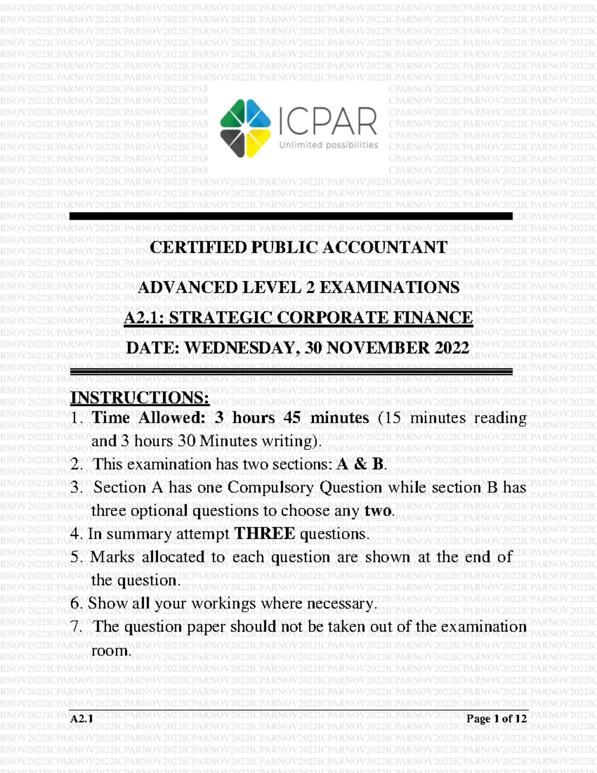 A2.1 Strategic Corporate Finance- QP - CERTIFIED PUBLIC ACCOUNTANT ...