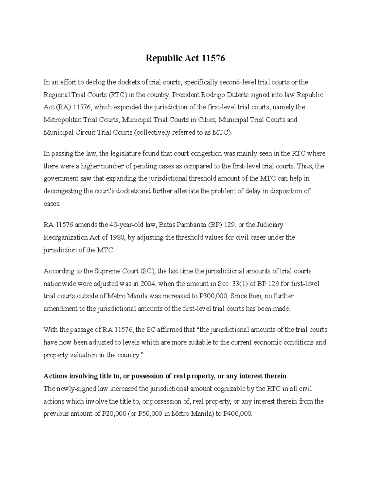 Republic Act 11576 - DISCLAIMER: Contents may or may not be updated ...